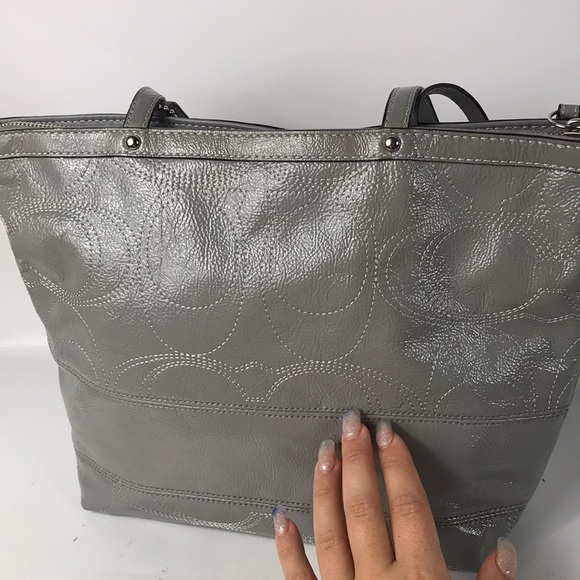 Coach | Bags | Coach Shoulder Patent Leather Gray Purse | Poshmark